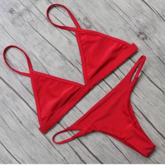 Swim | Triangle Solid Red Bikini Set | Poshmark